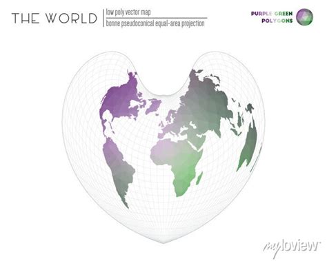 Low Poly World Map Bonne Pseudoconical Equal Area Projection • Wall Stickers Atlas Creative