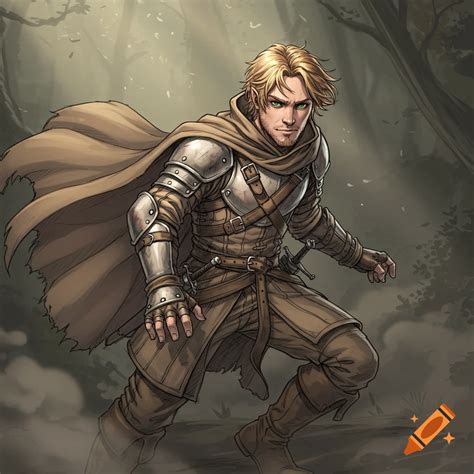 A Blonde Haired Male Dandd Rogue With Green Eyes And Stubble Wearing