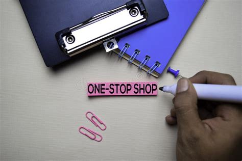 One Stop Shop Text On Sticky Notes With Office Desk Concept Stock