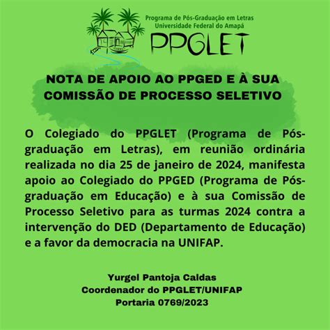 NOTA DE APOIO AO PPGED E À SUA COMISSÃO DE PROCESSO SELETIVO PPGLET