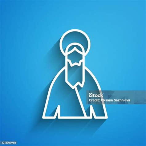 파란색 배경에 고립 된 그리스도 아이콘을 예수 흰색 선입니다 긴 그림자 벡터 일러스트레이션 0명에 대한 스톡 벡터 아트 및 기타