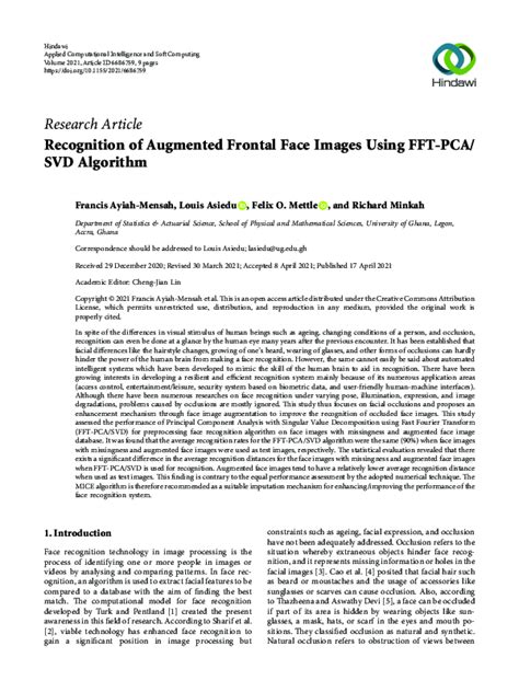 Pdf Recognition Of Augmented Frontal Face Images Using Fft Pca Svd Algorithm