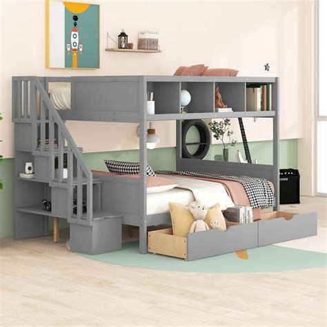 Reviews For Harper And Bright Designs Gray Twin Over Full Wooden Bunk Bed