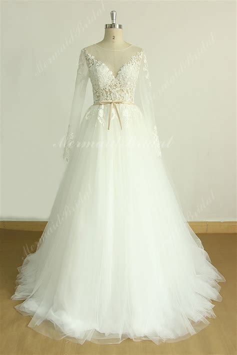 Romantic Ivory A Line Lace Wedding Dress With Removable Train Etsy
