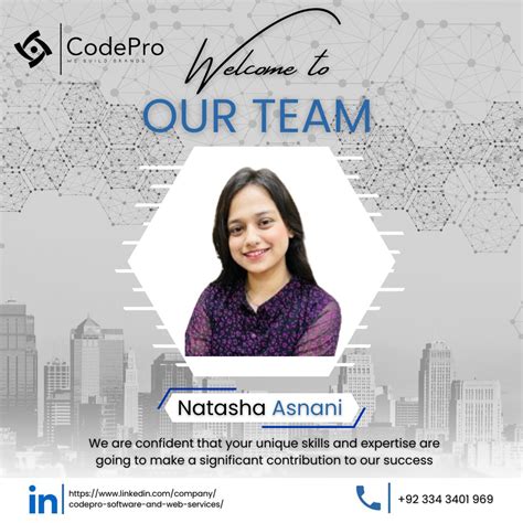 Codepro Software And Web Services On Linkedin We Are Thrilled To Welcome Ms Natasha Asnani To