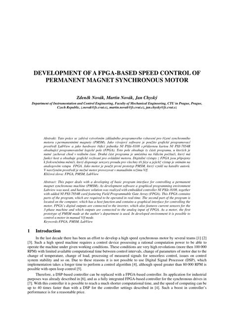 Pdf Development Of A Fpga Based Speed Control Of Permanent Magnet Synchronous Motor