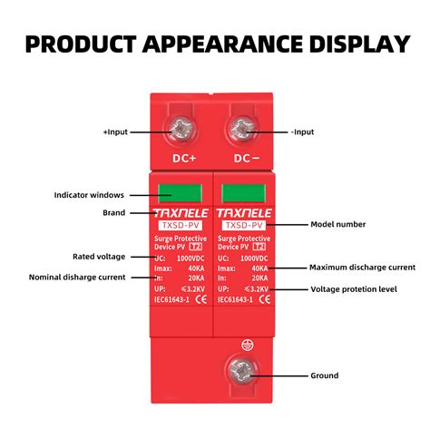 TAXNELE DC SPD 600V 800V 1000V 2P 20KA 40KA Surge Protector Solar PV
