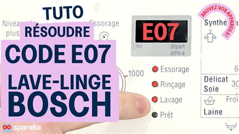 Comment résoudre le code erreur E07 sur un lave linge Bosch YouTube
