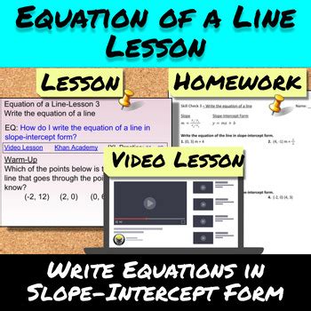 Equation Of A Line Lesson Write Equations In Slope Intercept Form