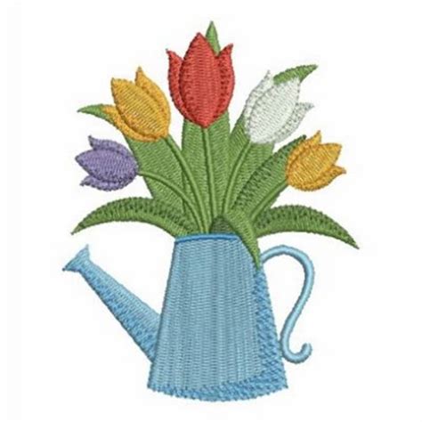 Colorful Tulips Watering Can Machine Embroidery Design Embroidery