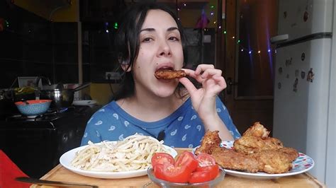 Mukbang ქათმის ფრთები და პასტა ნაღების სოუსში სოკოთი🍗🍄🍝 Youtube