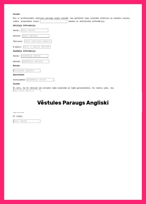 Vēstules Paraugs Angliski Word Un Pdf Bez Maksas