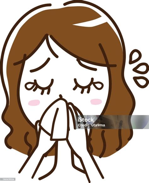 비염및 건초열 일러스트 소재와 같은 알레르기 나 질병으로 인해 코를 날리는 여성 병원균 전염에 대한 스톡 벡터 아트 및 기타