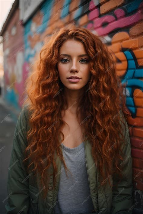 Premium Photo Beautiful Ginger Hair Woman On Graffiti Wall
