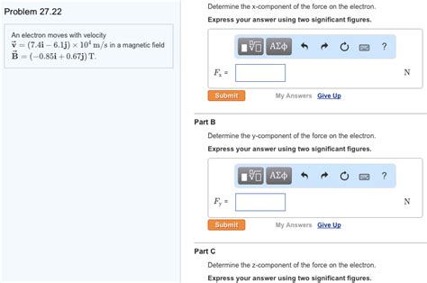 solved determine the x component of the force on the electron