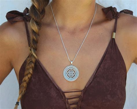 Sacred Geometry Necklace Sri Yantra Necklace Protection Amulet Yoga