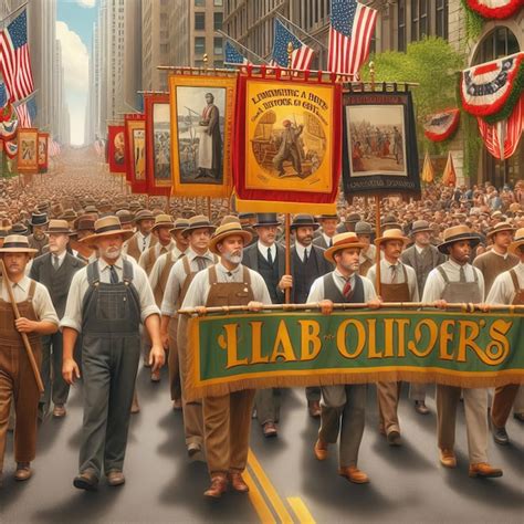 A Labor Day Parade Featuring Historical Reenactments Of Important Labor