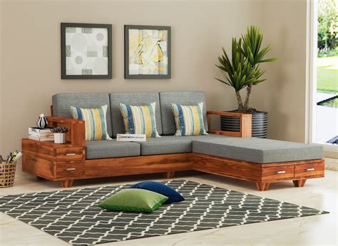 Wooden L Shape Sofa Set