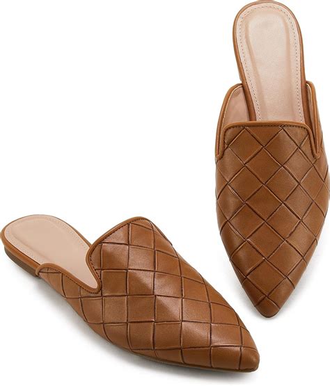 Womens Braided Pointed Toe Mule Flats Slip On Backless Low Heel Loafer