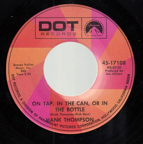 Hank Thompson On Tap In The Can Or In The Bottle 1968 Vinyl
