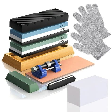 Knife Sharpening Stone Set 4 Side Grit 400 1000 3000 8000 Whetstone Sharpener Kit