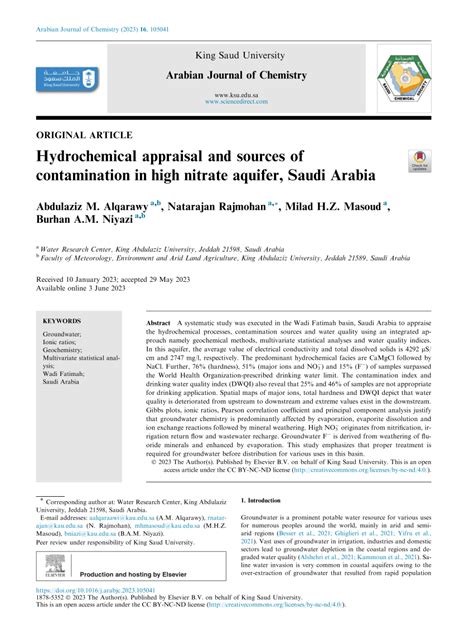 Pdf Hydrochemical Appraisal And Sources Of Contamination In High Nitrate Aquifer Saudi Arabia