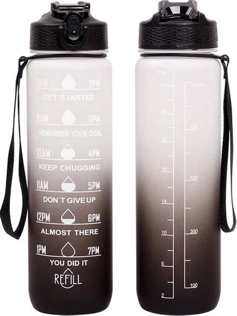Waterfles Met Tijdmarkering Motivatie Drinkfles Met Rietje 1 Liter Waterfles BPA Bol