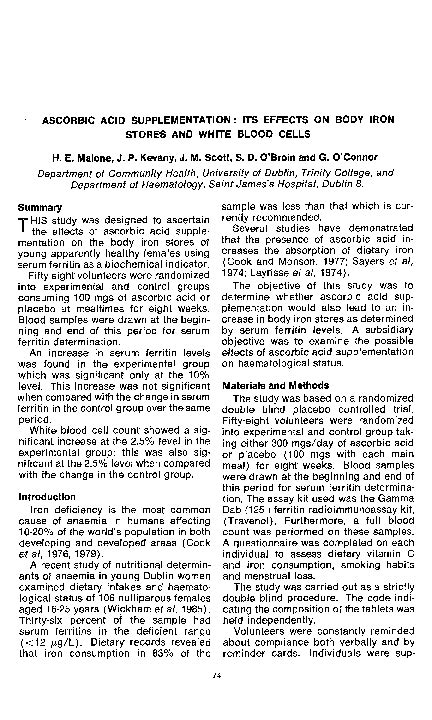 Pdf Ascorbic Acid Supplementation Its Effects On Body Iron Stores