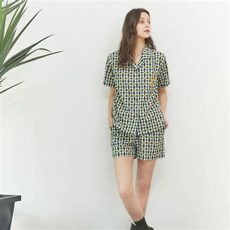 아템포atempo 여름 파자마 잠옷 Half Pajama Check Womenmedium 감도 깊은 취향