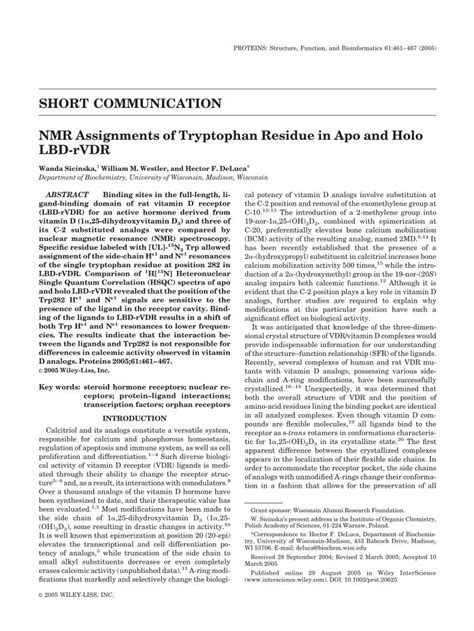 Pdf Nmr Assignments Of Tryptophan Residue In Apo And Holo Lbd Rvdr Dokumen Tips