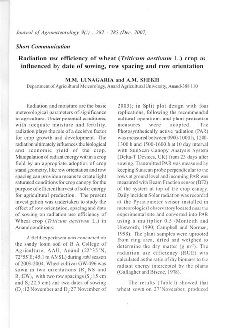 pdf radiation use efficiency of wheat triticum aestivum l crop as