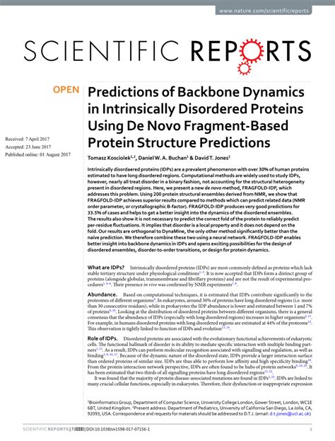 Pdf Predictions Of Backbone Dynamics In Intrinsically Disordered