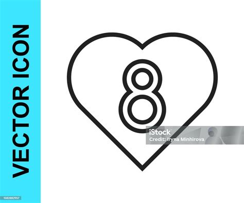 흰색 배경에 분리된 3월 8일 아이콘이 있는 검은색 선 하트 낭만적 인 상징 연결 가입 열정과 결혼식 행복한 여성의 날 벡터 0