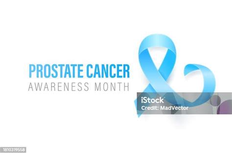 전립선암 배너 카드 흰색 배경에 벡터 3d 사실적인 파란색 리본이 있는 플래카드 전립선암 인식의 달 기호 클로즈업 9월 세계 전립선암의 날 개념 3차원 형태에 대한 스톡