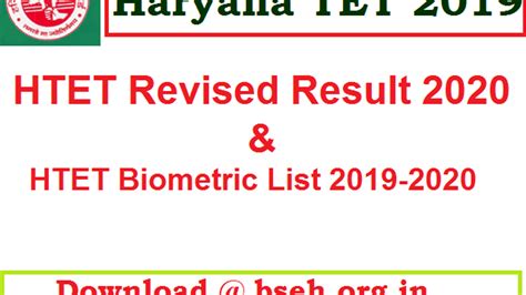 Haryana Tet 2019 2020 Revised Result Declared Download