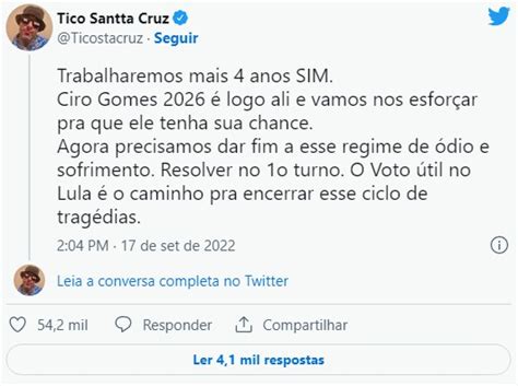 Tico Santa Cruz diz que Ciro não tem chances e declara voto útil em