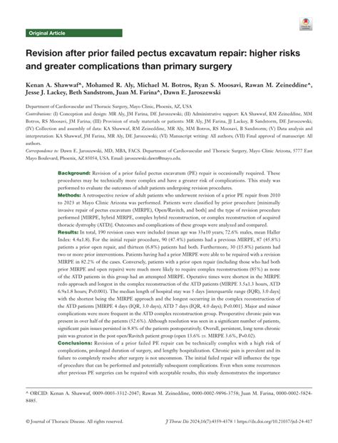 Pdf Revision After Prior Failed Pectus Excavatum Repair Higher Risks