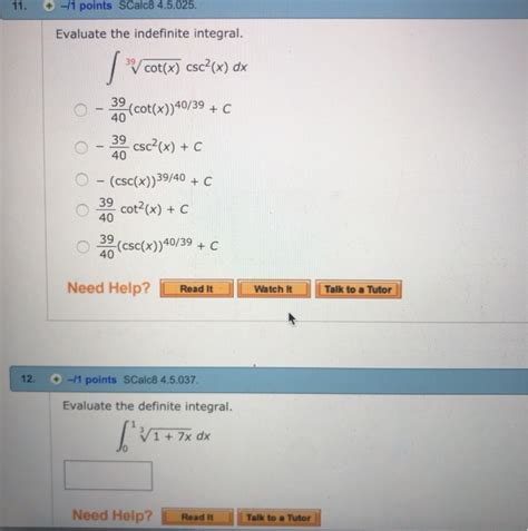 solved 1 11 points scalc8 4 5 001 evaluate the integral