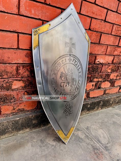 Medieval Templar Knight Shield Crusader Shield 18 Gouge Steel Templar