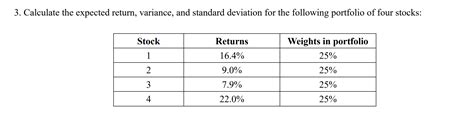 Solved 3 Calculate The Expected Return Variance And
