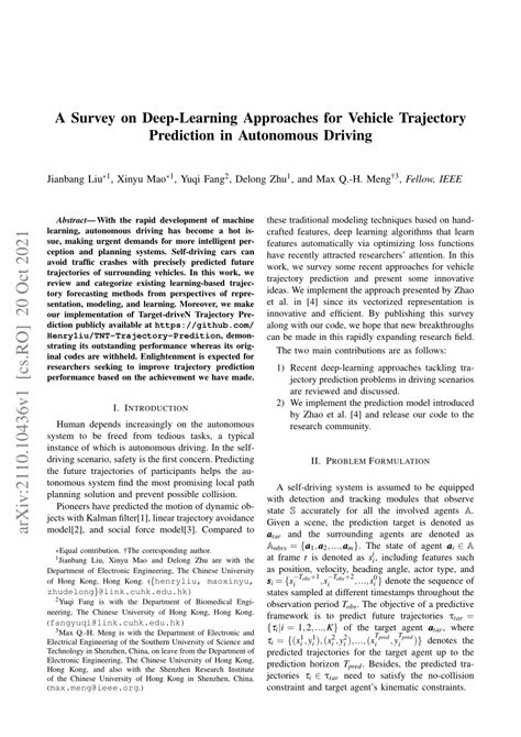 Pdf A Survey On Deep Learning Approaches For Vehicle Trajectory