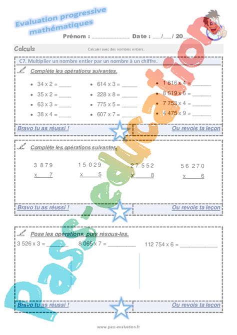 Multiplier un nombre entier par un nombre à un chiffre Examen