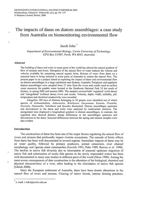 Pdf The Impacts Of Dams On Diatom Assemblages A Case Study From