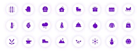 보라색 그림자가있는 밝은 둥근 버튼에 겨울 보라색 실루엣 아이콘 웹 모바일 앱 Ui 디자인 및 인쇄를 위한 겨울 벡터 아이콘 세트 0명에 대한 스톡 벡터 아트 및 기타