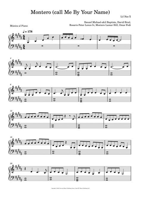 Montero Call Me By Your Name By Lil Nas X Easy Piano Digital Sheet Music Sheet Music Plus