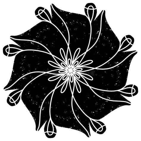 Abstract Black Spiral Design With Grunge Linocut Style Texture Stock