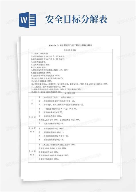 安全生产目标分解表word模板下载编号lyxzmdxj熊猫办公