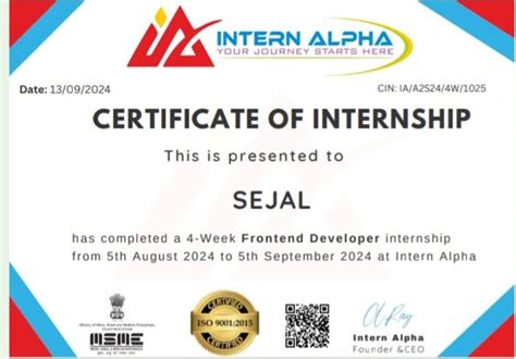 sejal bhalla on linkedin internship webdevelopment