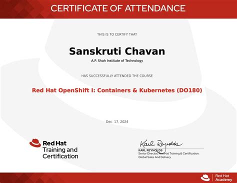 Sanskruti Chavan On Linkedin Redhatcertification Kubernetes Openshift Devops