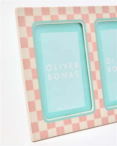 Isla Pink Chequerboard Double Photo Frame Oliver Bonas